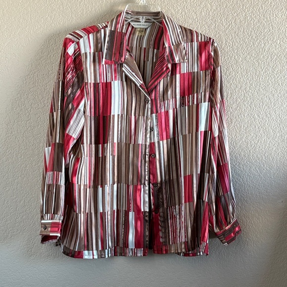 Allison Daley | Tops | Allison Daley Red And Brown Striped Button Down ...